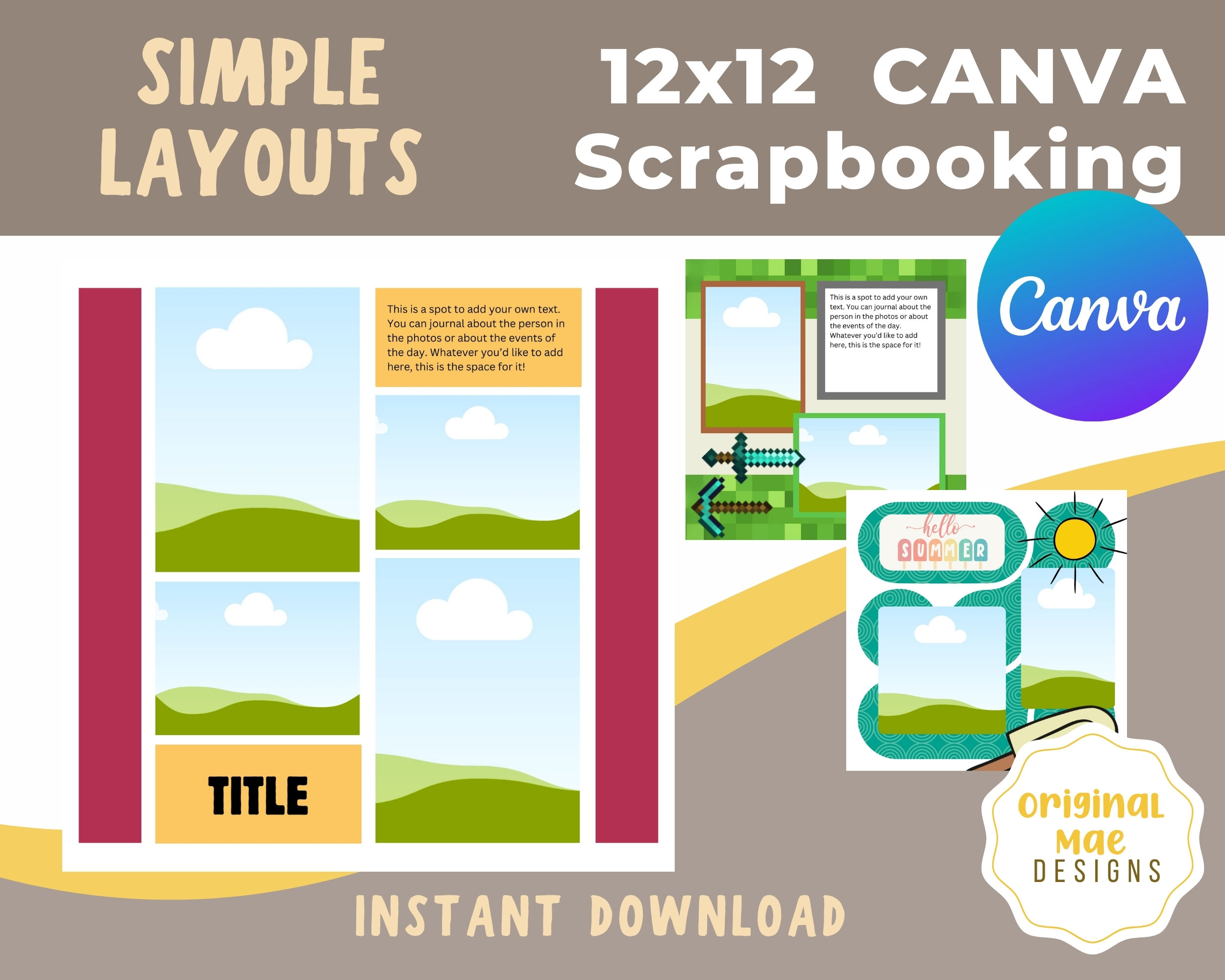 12x12 CANVA Scrapbooking Template, Scrapbook Layout, Simple, Photo ...