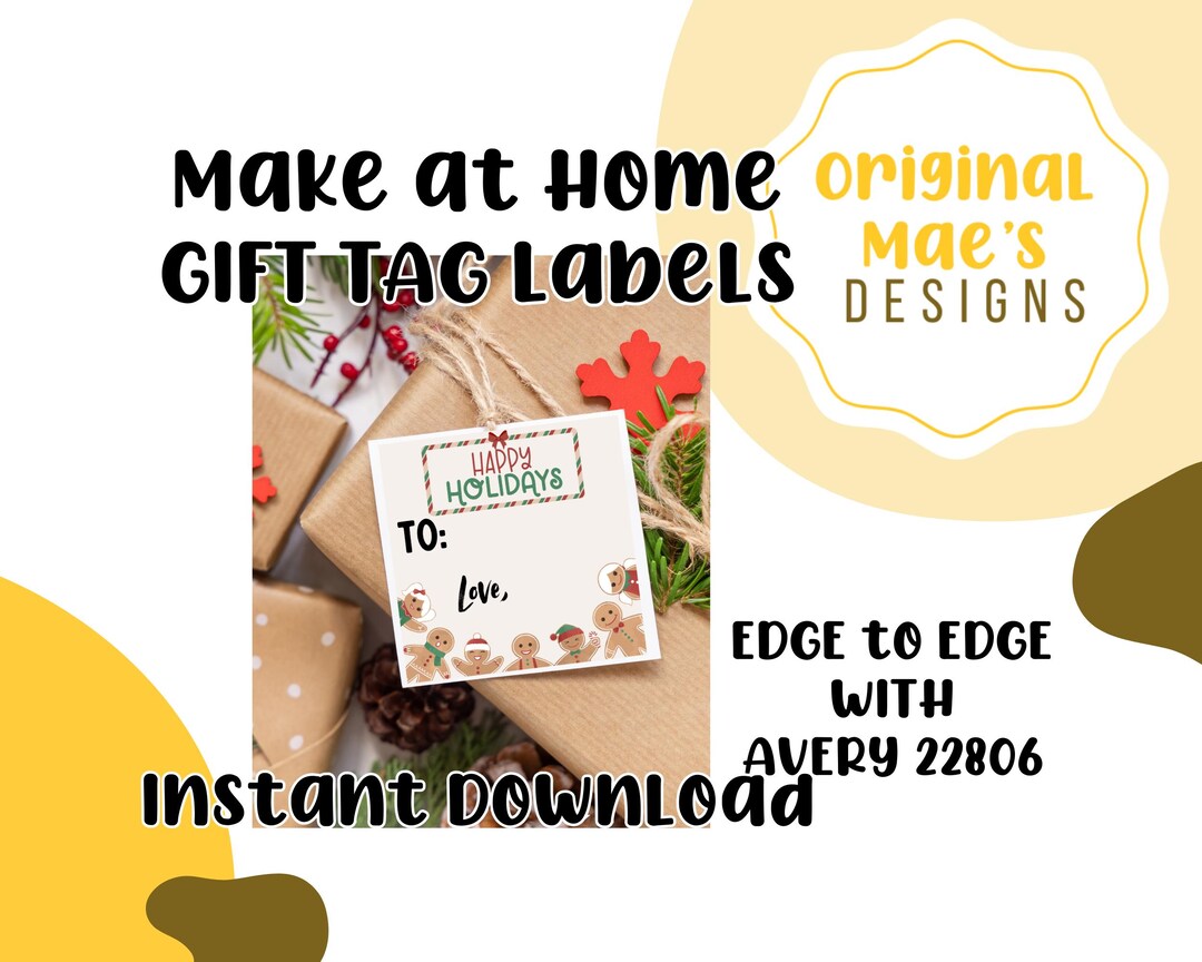 Gift Tag Stickers - Gingerbread Happy Holidays - Print at Home - DIY ...