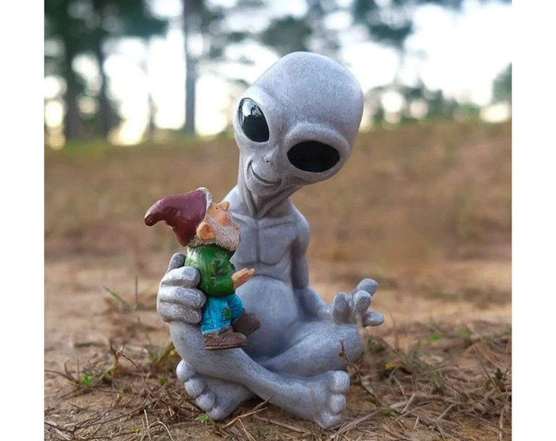 Alien Holding Gnome Garden Gnomes Handcrafted Gnomes Outdoor Gnomes ...