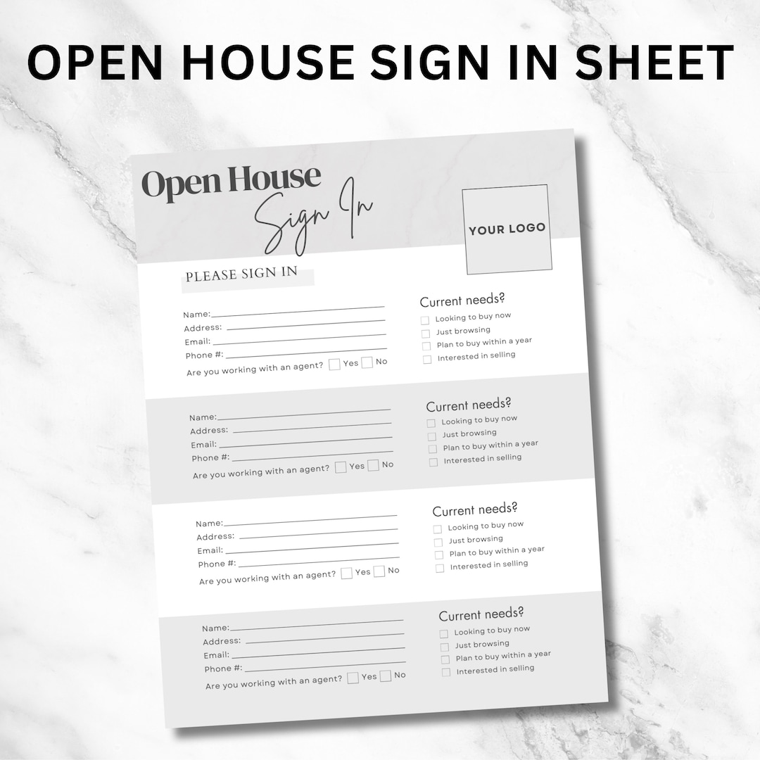 Realtor Open House Sign-in Sheet | Customizable Neutral Minimal Open ...