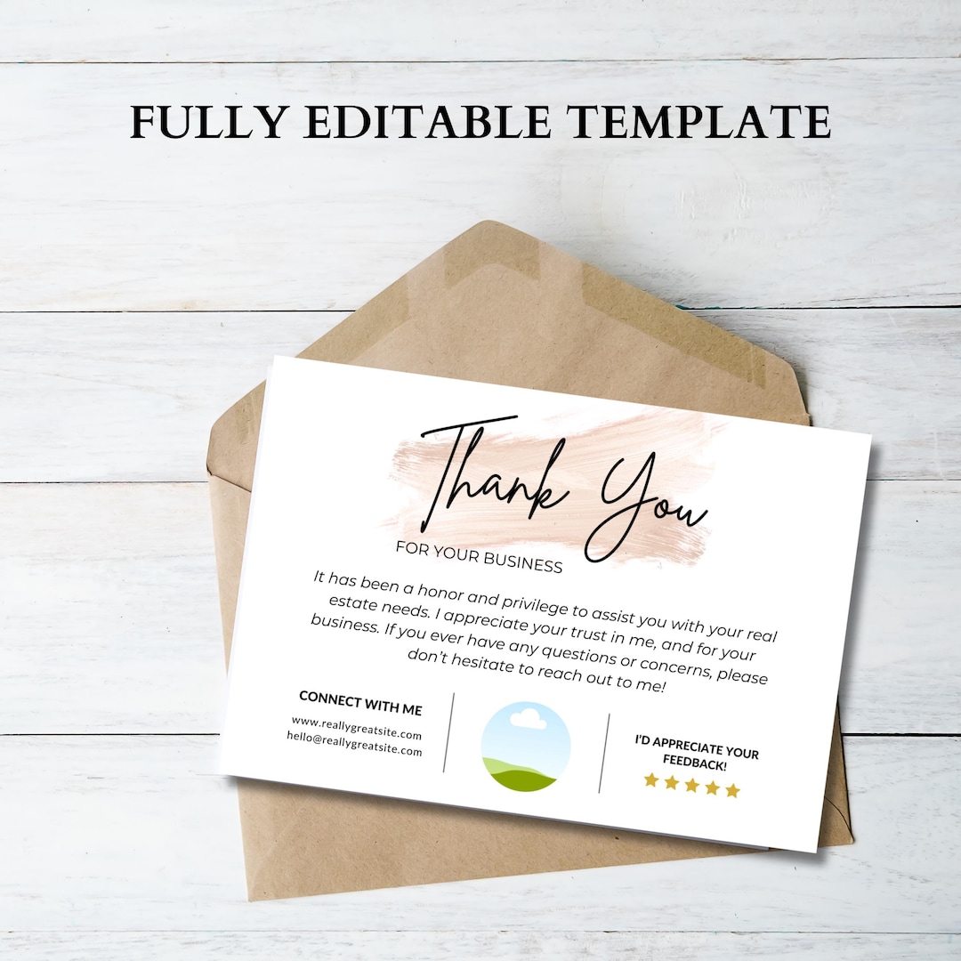 Real Estate Thank You Card, Printable Thank You Card, Realtor Marketing ...
