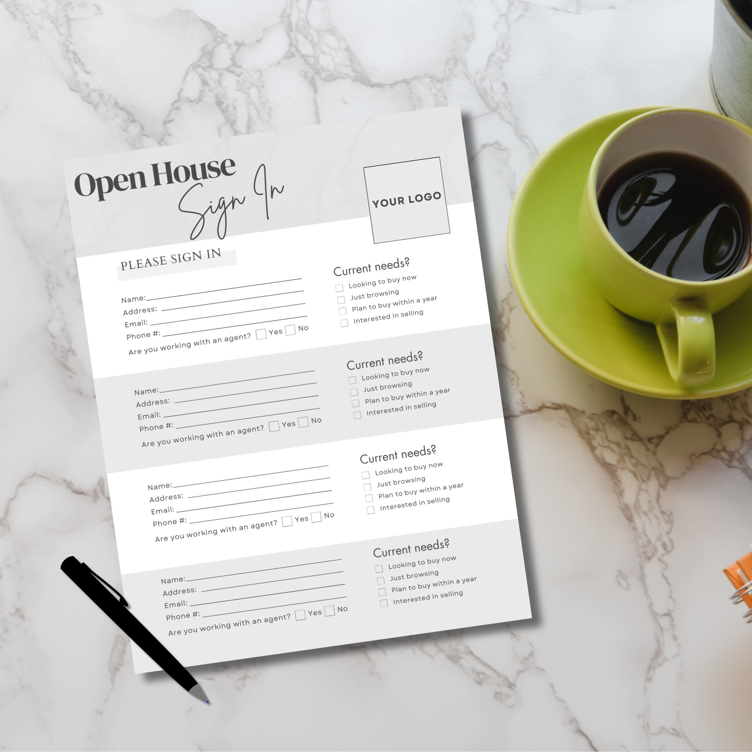 Realtor Open House Sign-in Sheet | Customizable Neutral Minimal Open ...