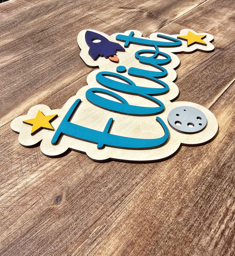 Space Name Sign, Personalized Kids Door Sign, Space Theme Decor, Rocket ...