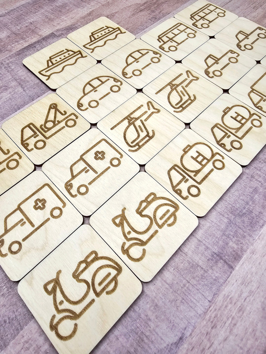 Vehicle Themed Memory Game, Kids Matching Game, Learning Gift, Wooden ...