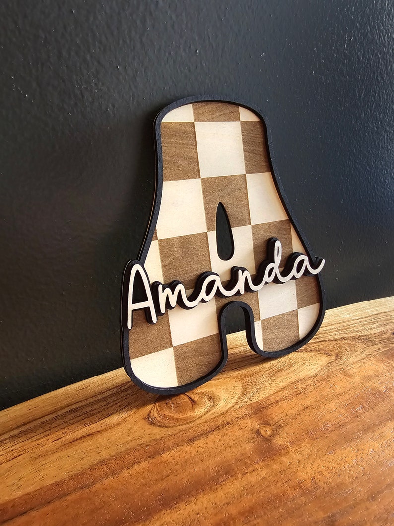 Wood Nursery Letters, Checkered Initial, Boho Name Sign, Groovy Kids ...
