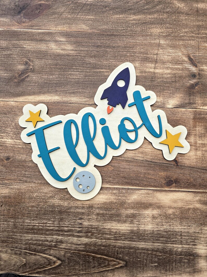 Space Name Sign, Personalized Kids Door Sign, Space Theme Decor, Rocket ...
