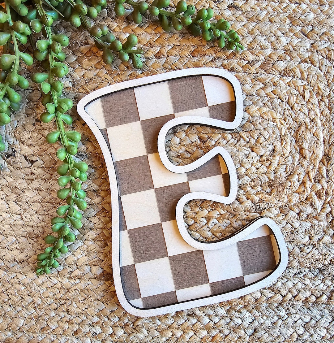 Wood Nursery Letters, Checkered Initial, Boho Name Sign, Groovy Kids ...