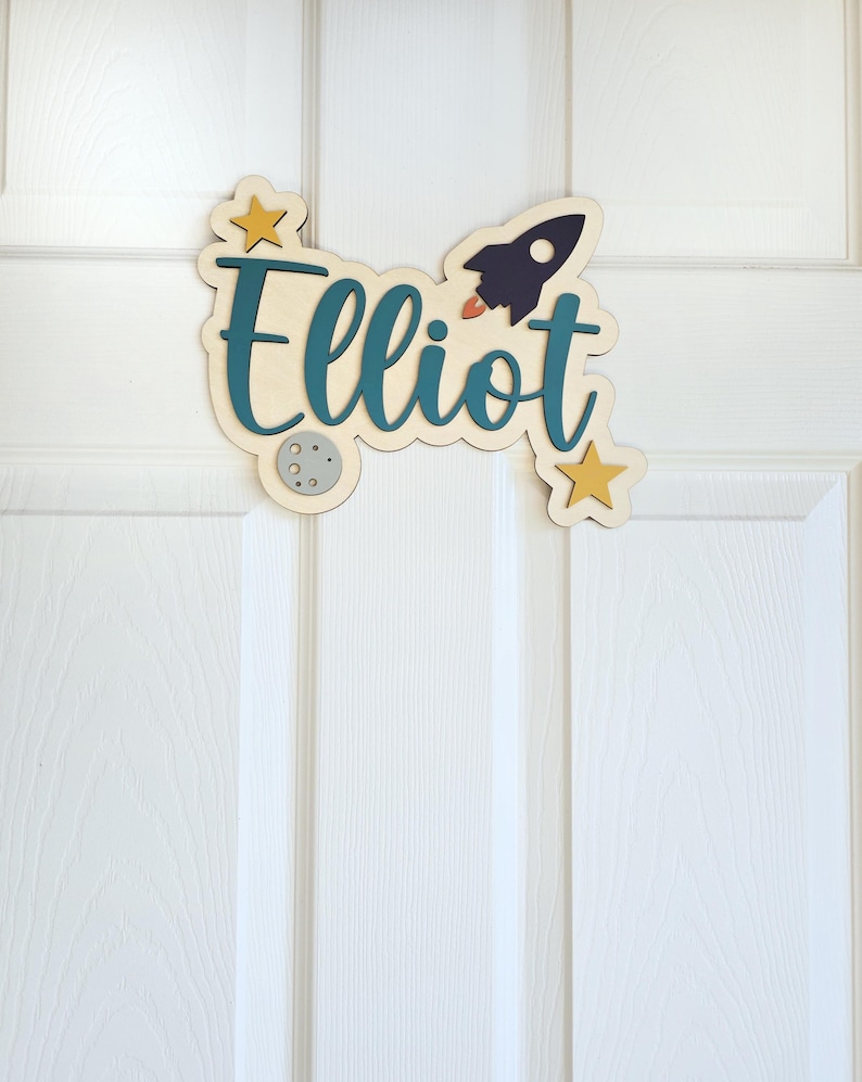 Space Name Sign, Personalized Kids Door Sign, Space Theme Decor, Rocket ...