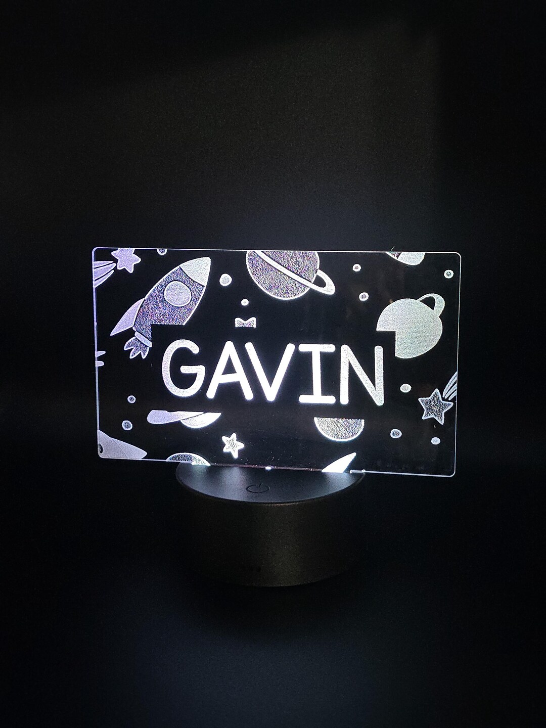Personalized Kids Space Night Light – Rocket & Planet Acrylic LED Room ...