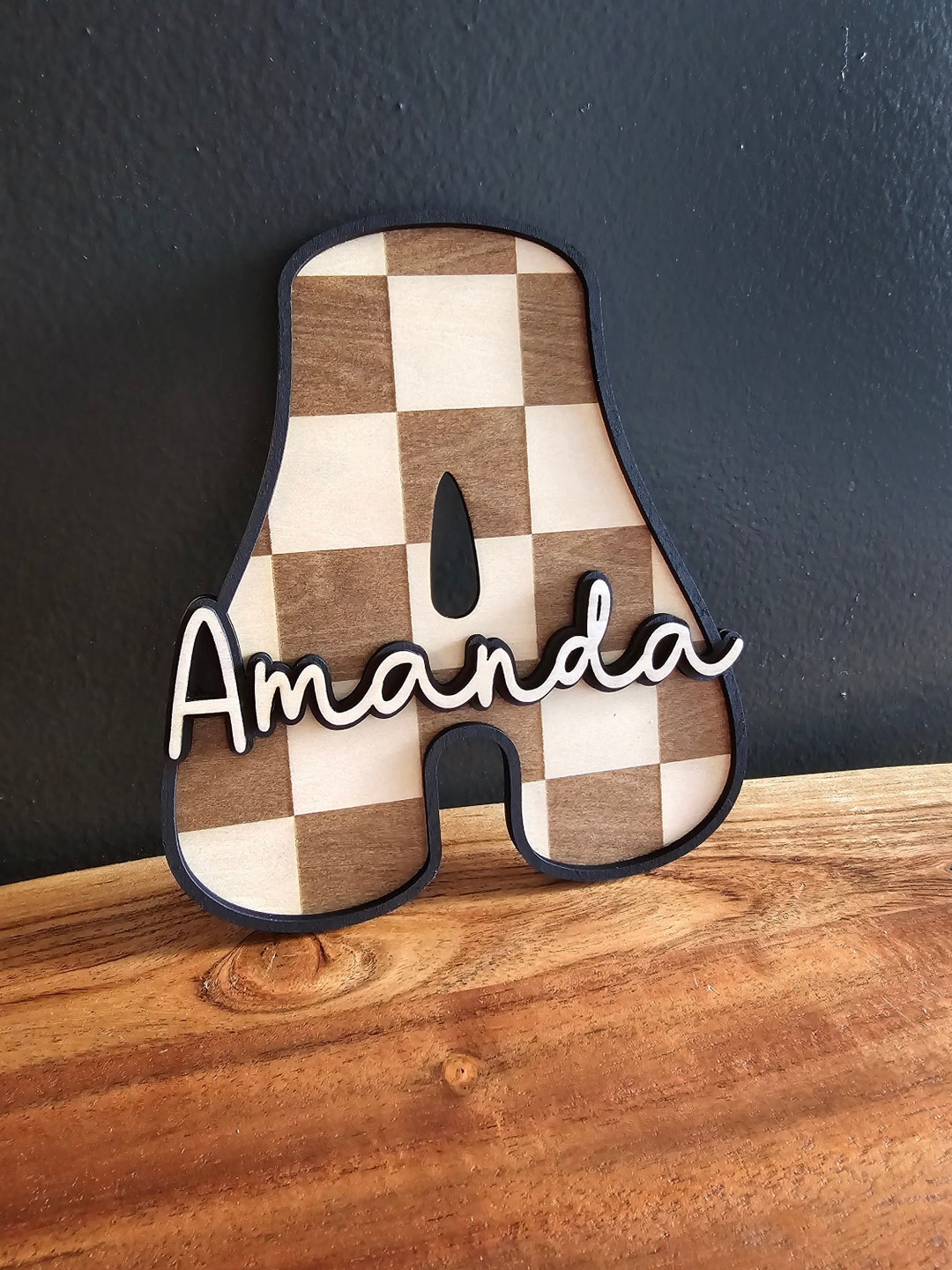 Wood Nursery Letters, Checkered Initial, Boho Name Sign, Groovy Kids ...