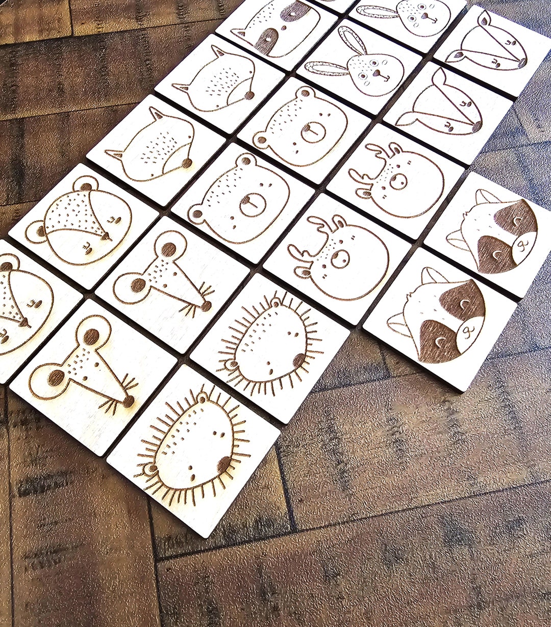 Woodland Themed Memory Game, Kids Matching Game, Learning Gift, Wooden ...