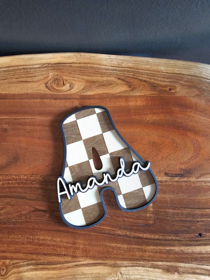 Wood Nursery Letters, Checkered Initial, Boho Name Sign, Groovy Kids ...
