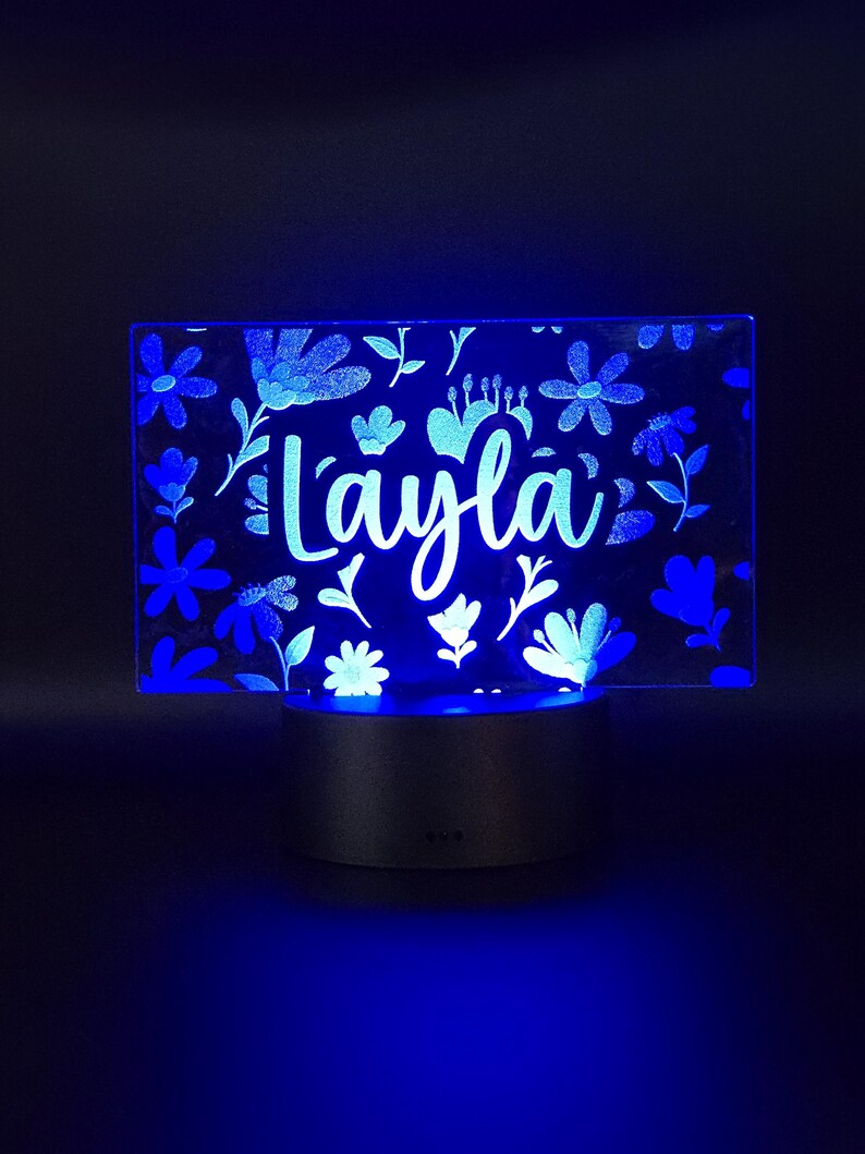 Personalized Floral Kids Night Light, Custom Name Acrylic LED Bedroom ...
