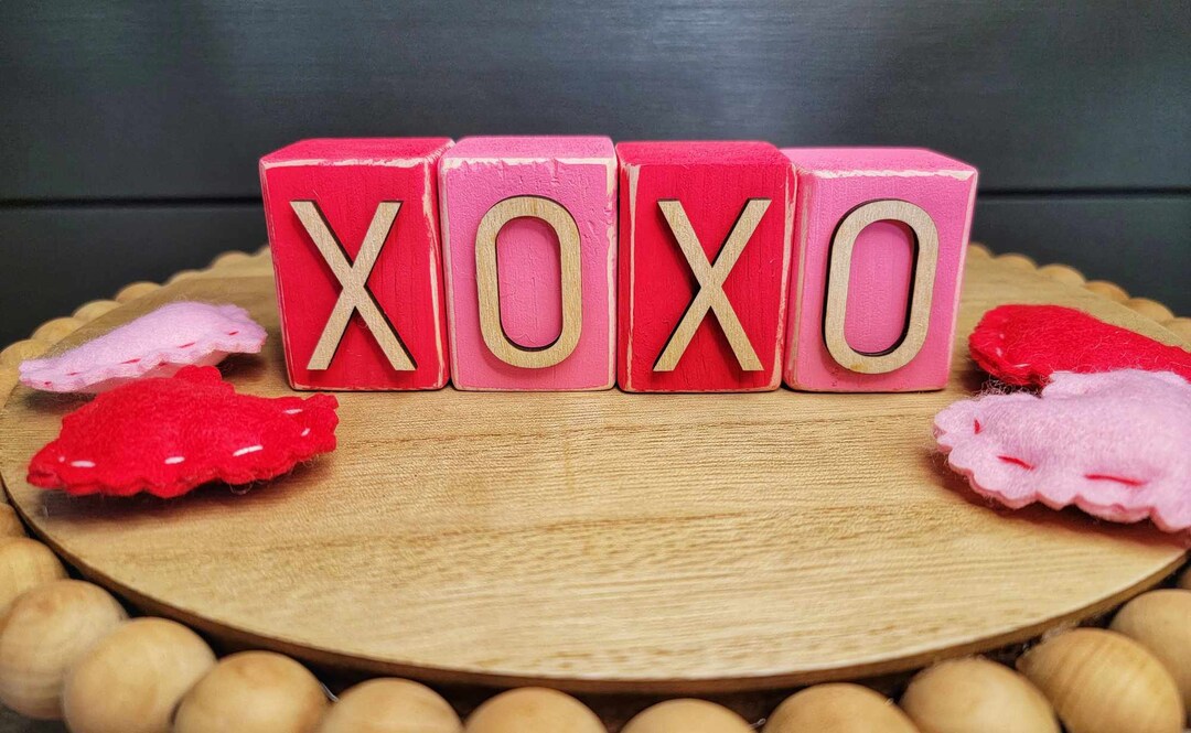 Valentine's Day Stacking Wooden Blocks, Valentine's Day Tiered Tray ...