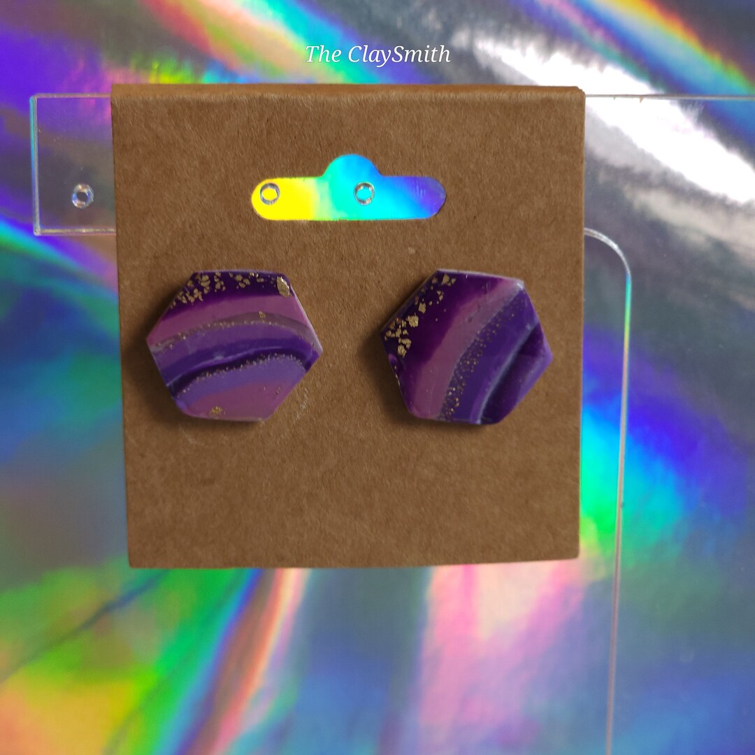 Purple Polymer Clay Geode Design Stud Earrings - Etsy