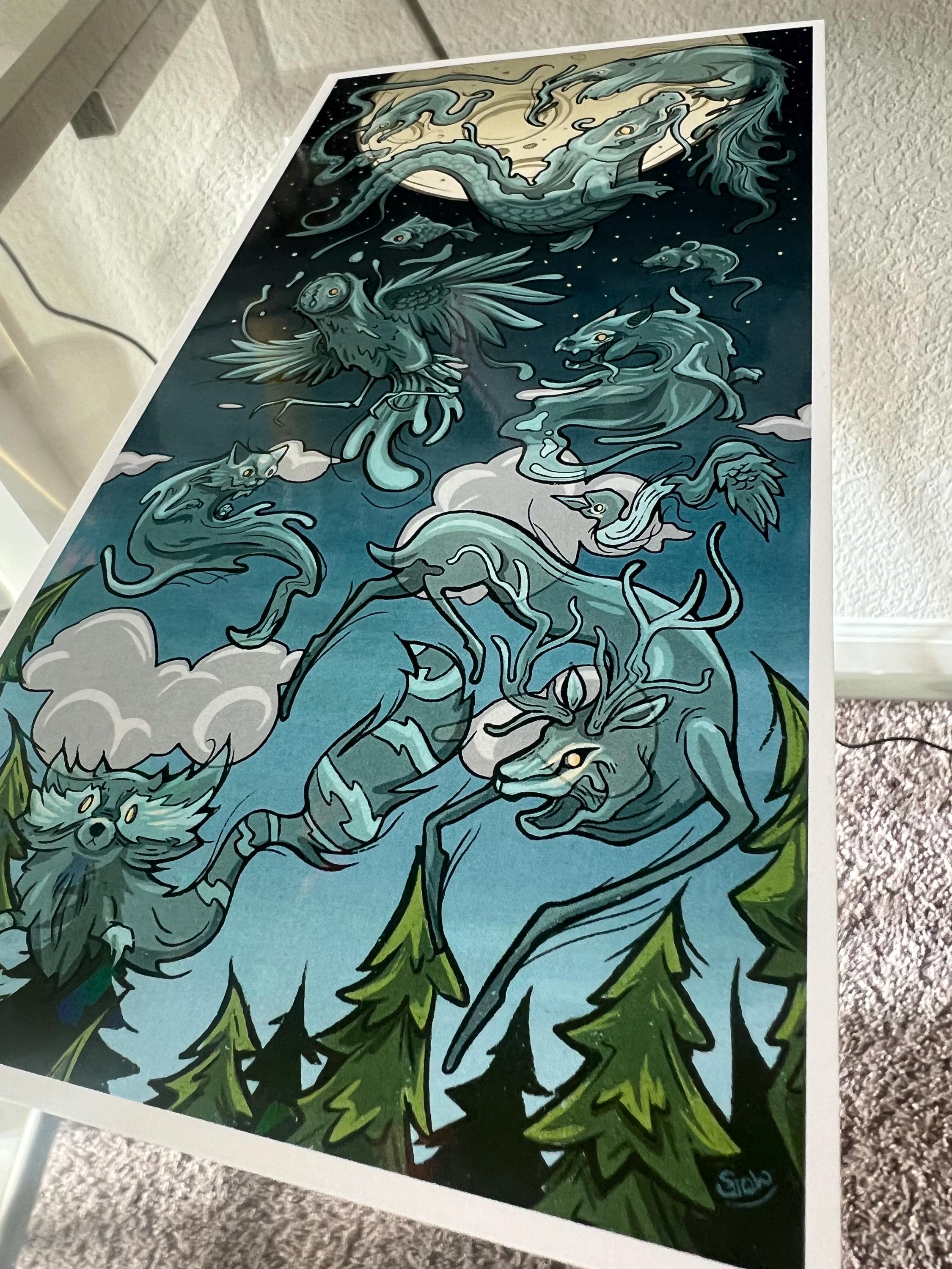 5x10 ‘ghost Animals’ | Art Print | Holographic | Unique Art | Creepy ...