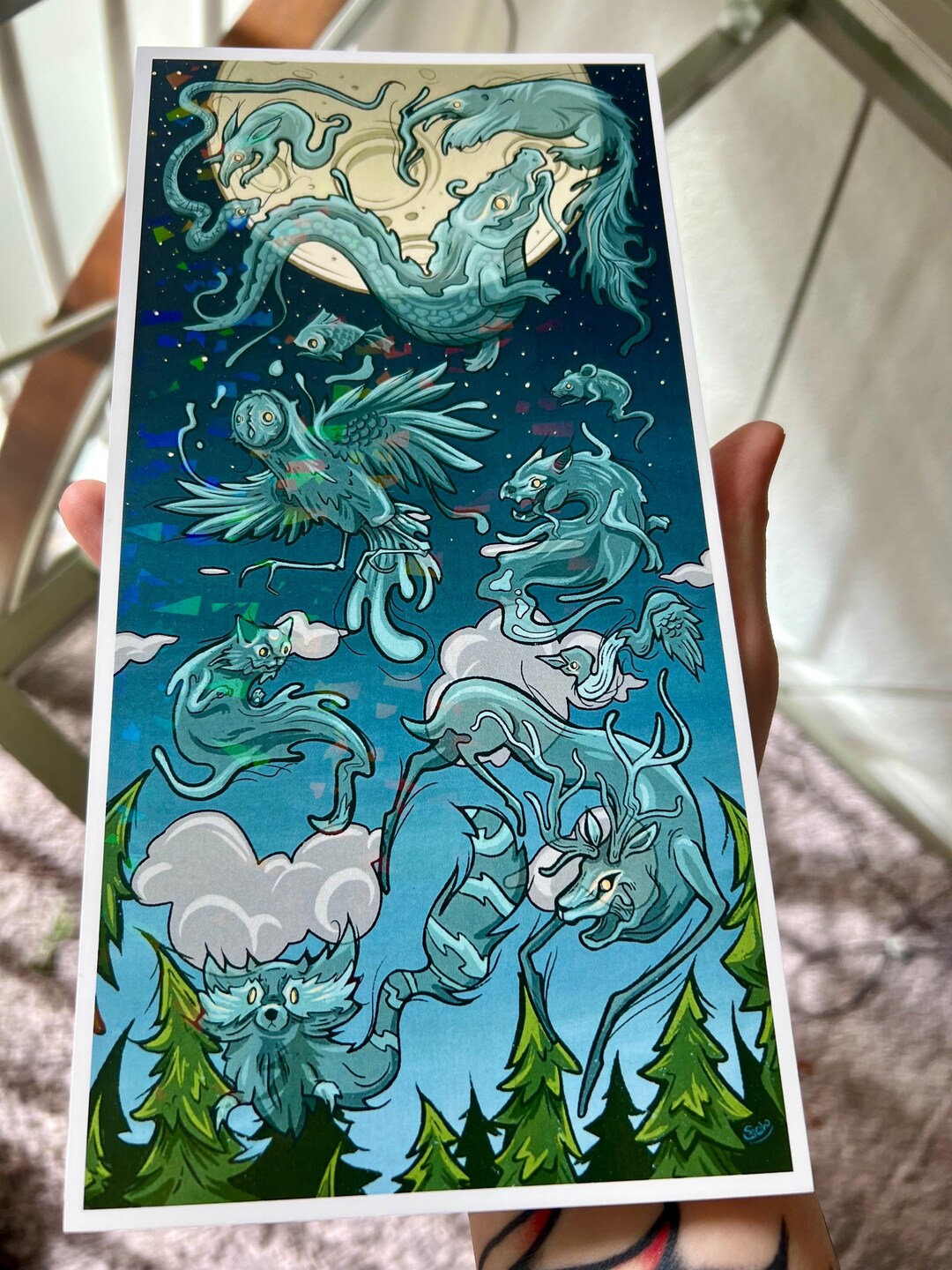 5x10 ‘ghost Animals’ | Art Print | Holographic | Unique Art | Creepy ...