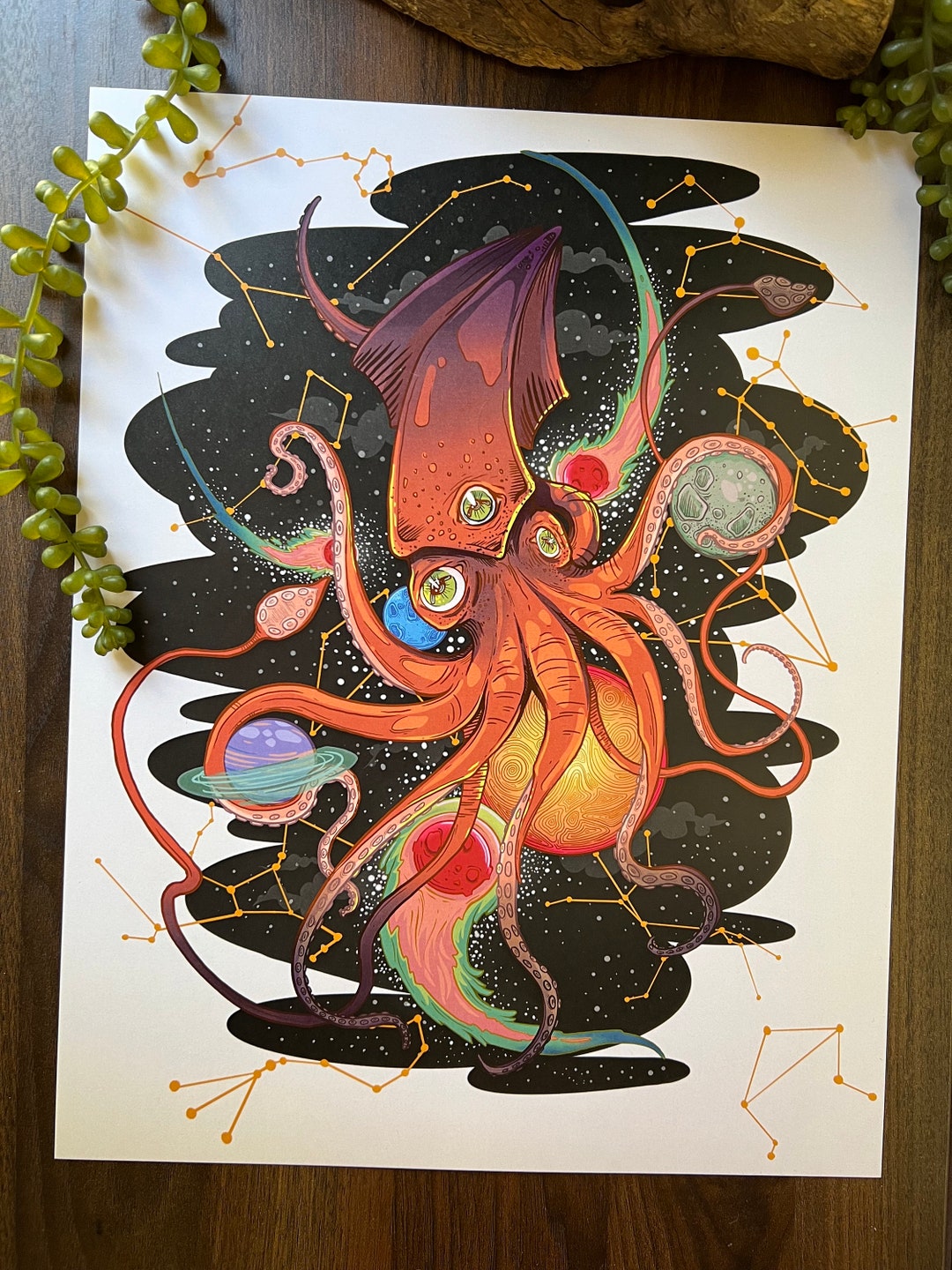Cosmic Squid | Art Print | Cardstock Art Piece | Galaxy/space Art ...