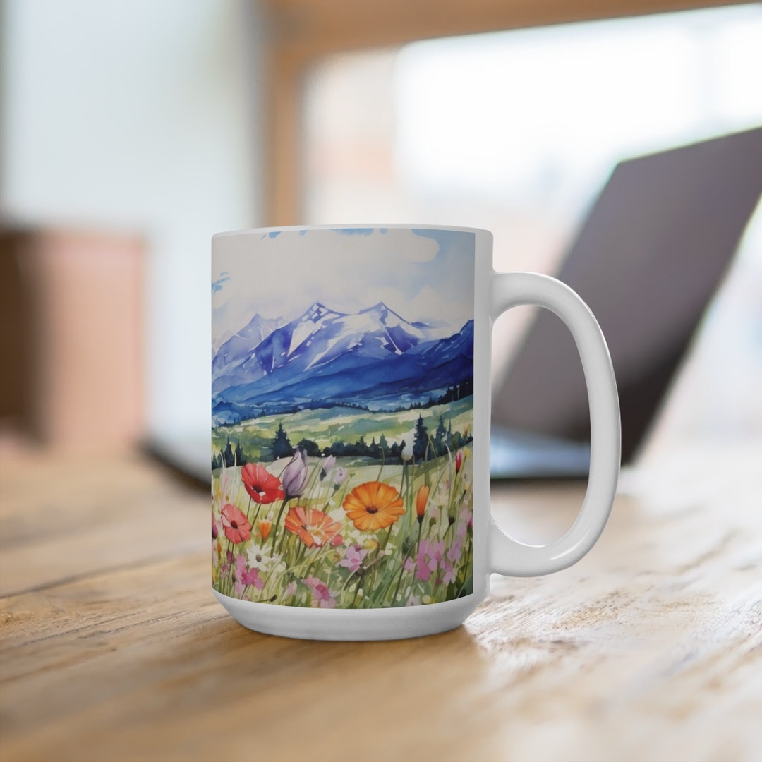 Floral Mountain Mug With Mountains Beautiful Mug Gift for Her Nature ...