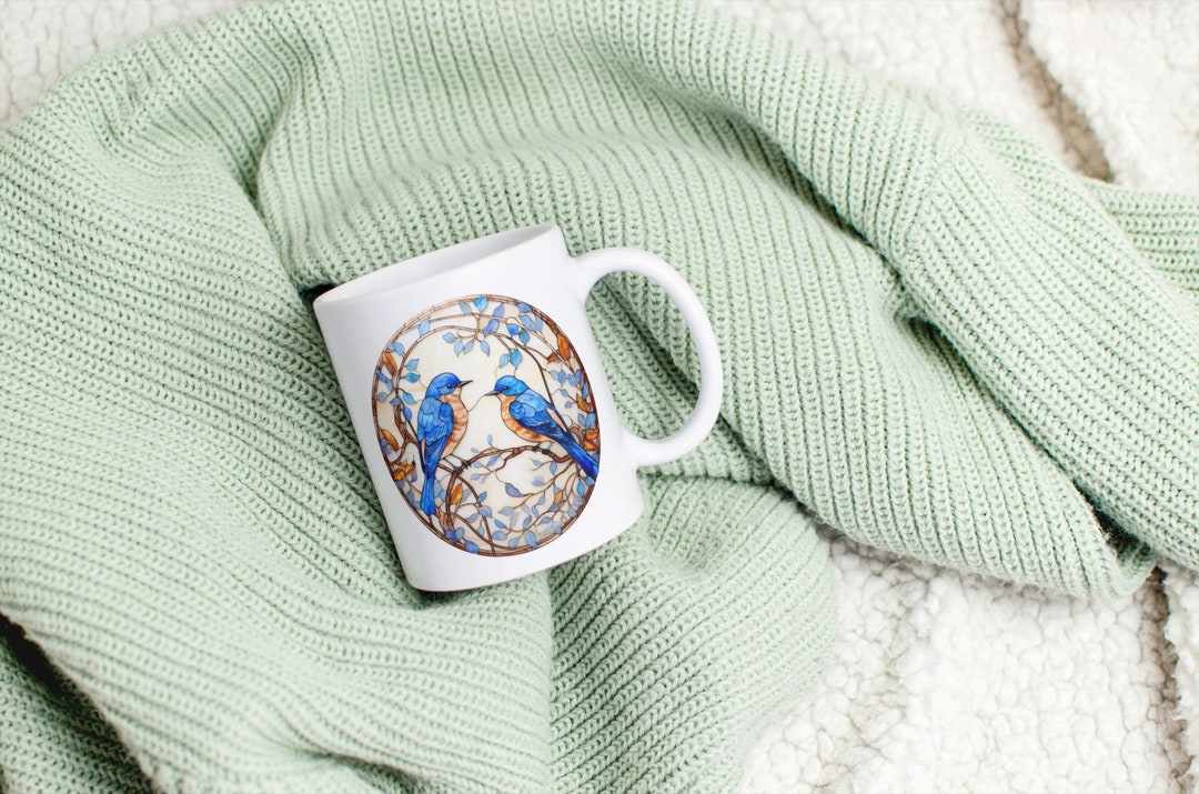 Eastern Bluebird Coffee Cup Blue Bird Mug Stained Glass Bird Mug Twin ...