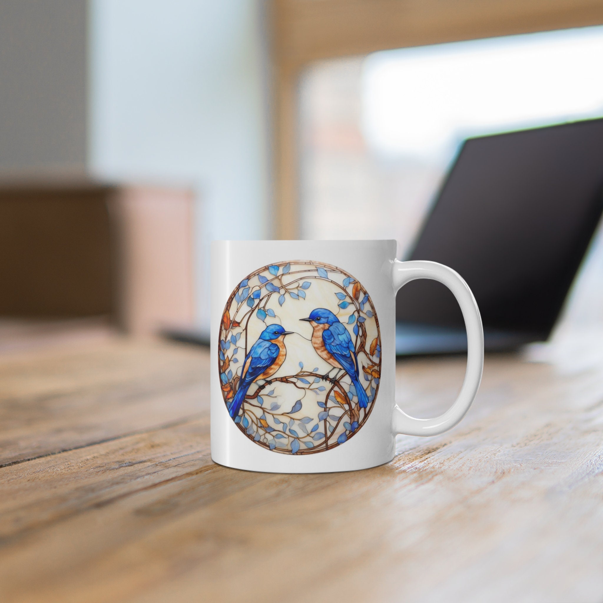Eastern Bluebird Coffee Cup Blue Bird Mug Stained Glass Bird Mug Twin ...