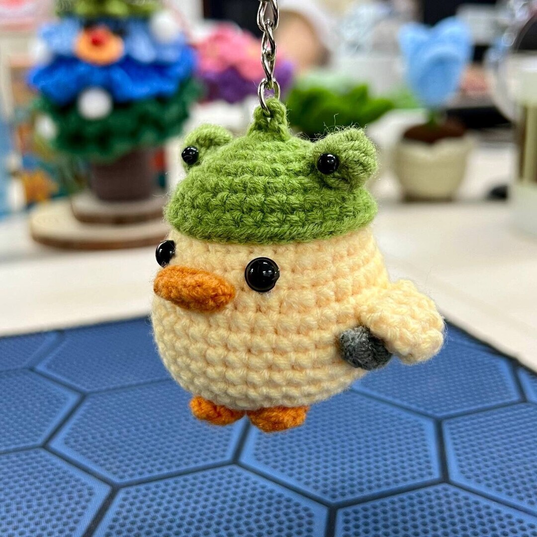 Handmade Duck With Knife Meme Crochet Keychain, Chubby Chicken Charm ...