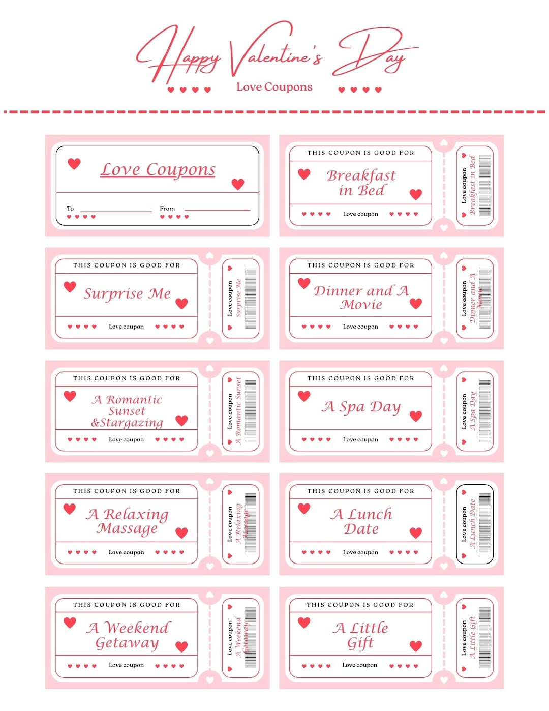 Valentines Day Love Coupons, Valentine Gift for Her, Valentine's Gift ...