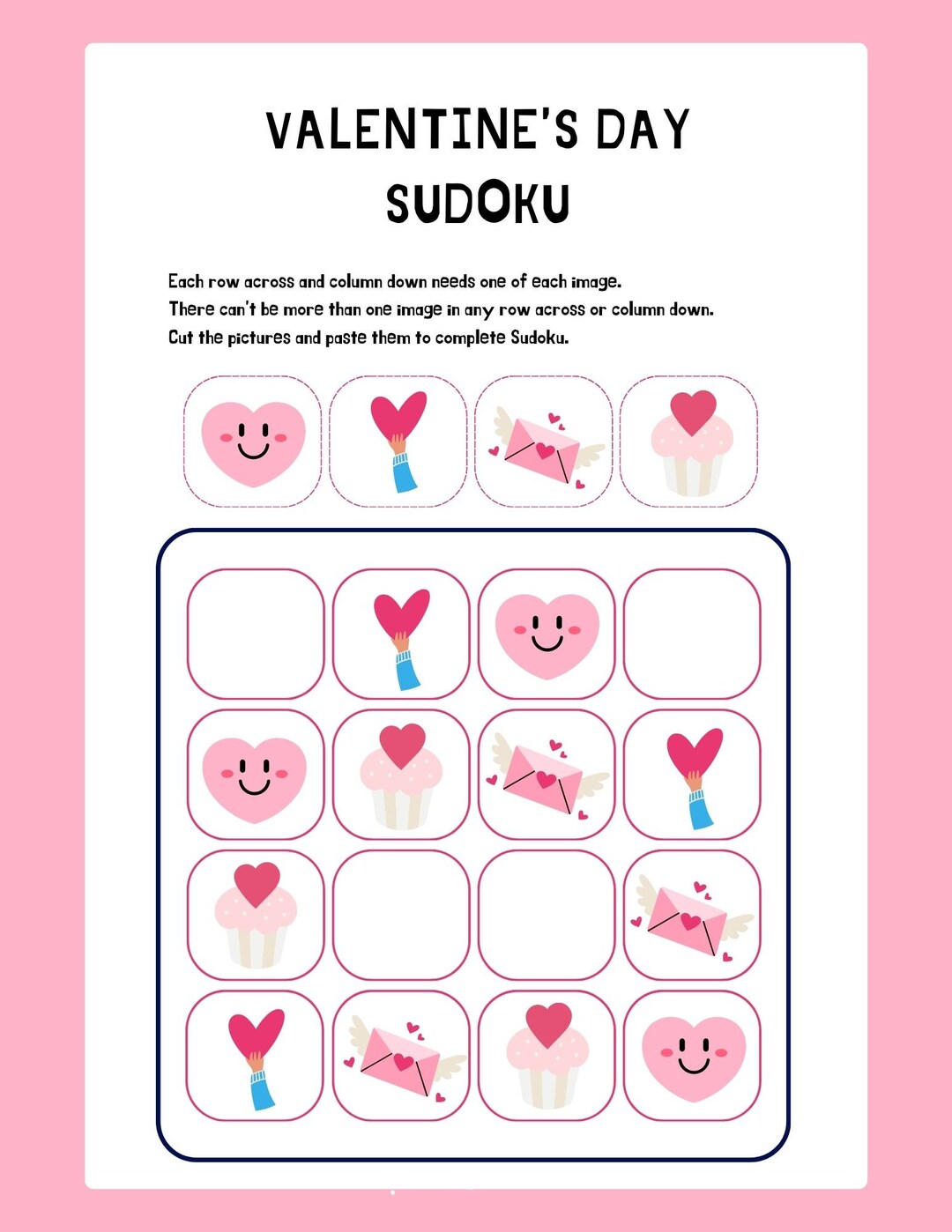 Valentine's Day Sudoku for Kids Children's Valentines Party Game Kids ...