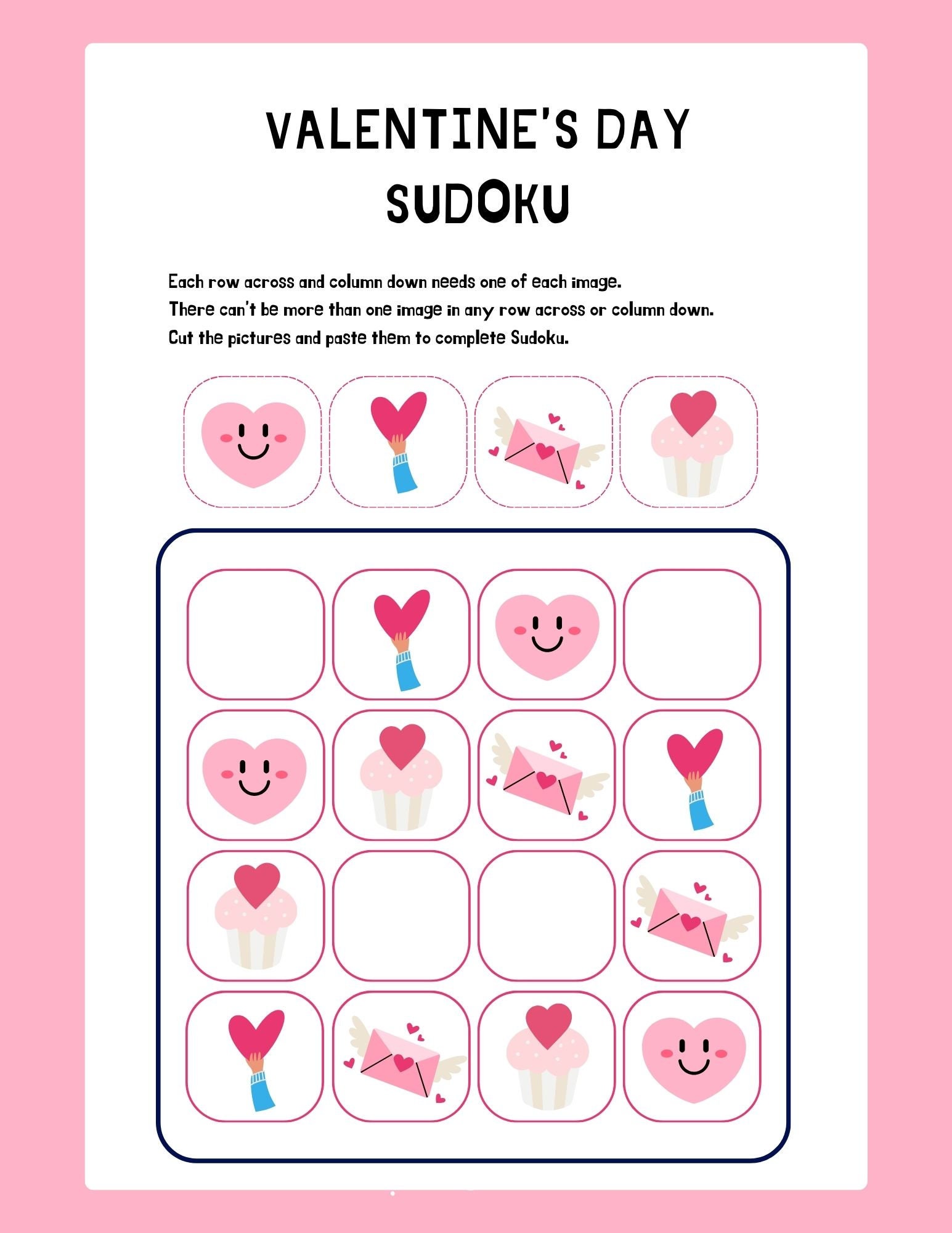 Valentine's Day Sudoku for Kids Children's Valentines Party Game Kids ...