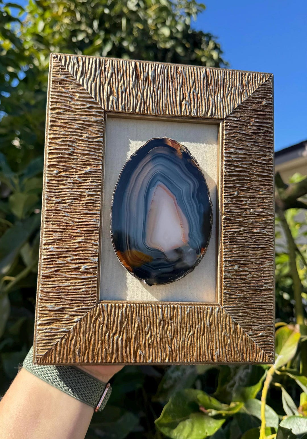 Banded Black Agate in Metallic Gold Frame Crystal Home Decor Framed ...