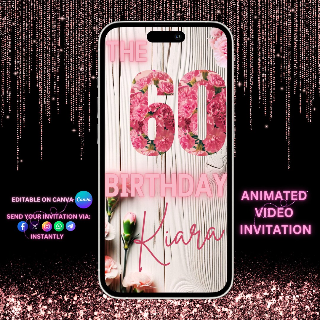 Animated 60th Birthday Video Invitation, Editable Birthday Party ...