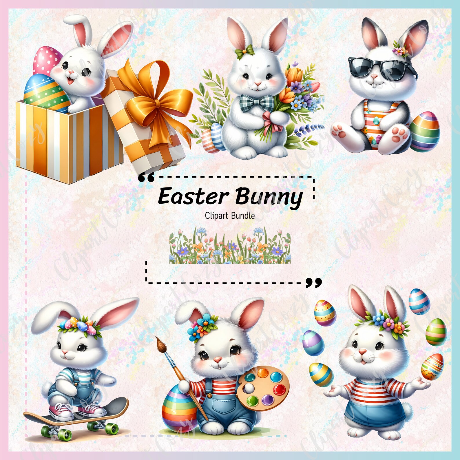 29 Easter Bunny Clipart Bundle, Easter Clipart, Bunny PNG Transparent ...