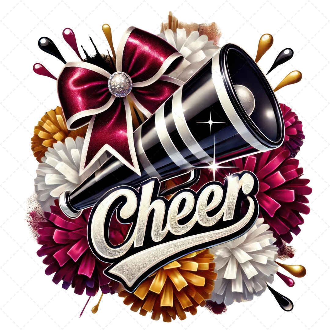 Cheer Burgundy Gold White, Watercolor Sublimation, Digital Art ...