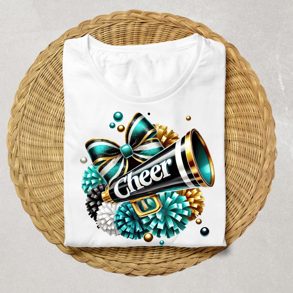 Cheer Cheer Teal Black Gold White, Cheer Megaphone, Cheer Coquette Bow ...