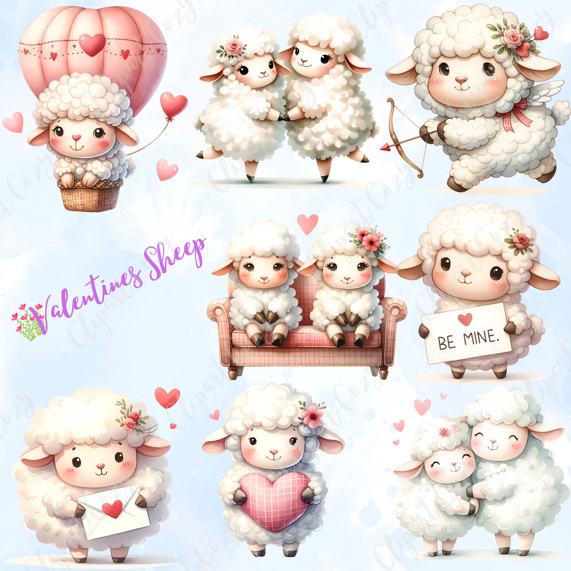 37 Valentines Sheep Clipart Bundle, Cute Valentines Clipart, Valentines ...