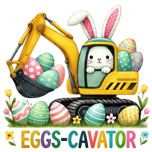 Eggscavator Clipart PNG, Easter Bunny Clipart, Cute Easter PNG, Easter ...