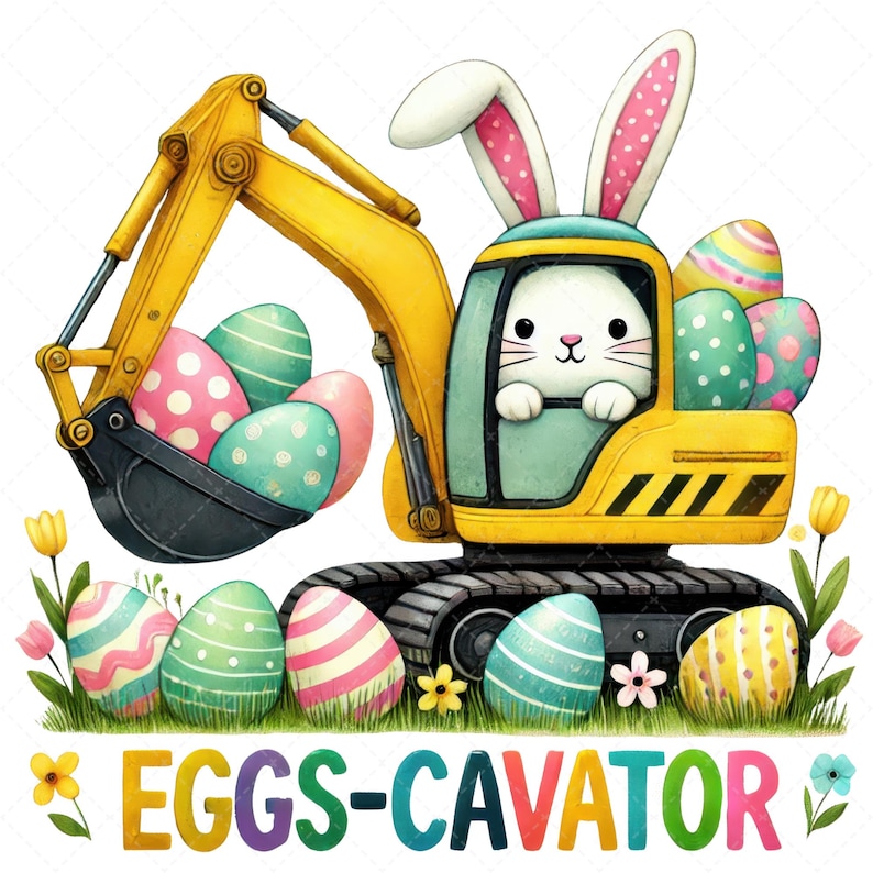 Eggscavator Clipart PNG, Easter Bunny Clipart, Cute Easter PNG, Easter ...