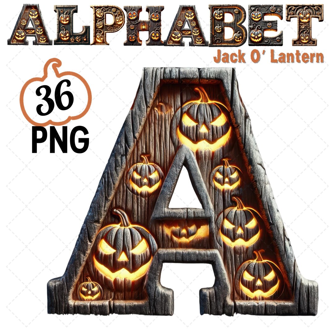 Wooden Jack O' Lantern Alphabets & Numbers, Halloween Alphabet N Number ...