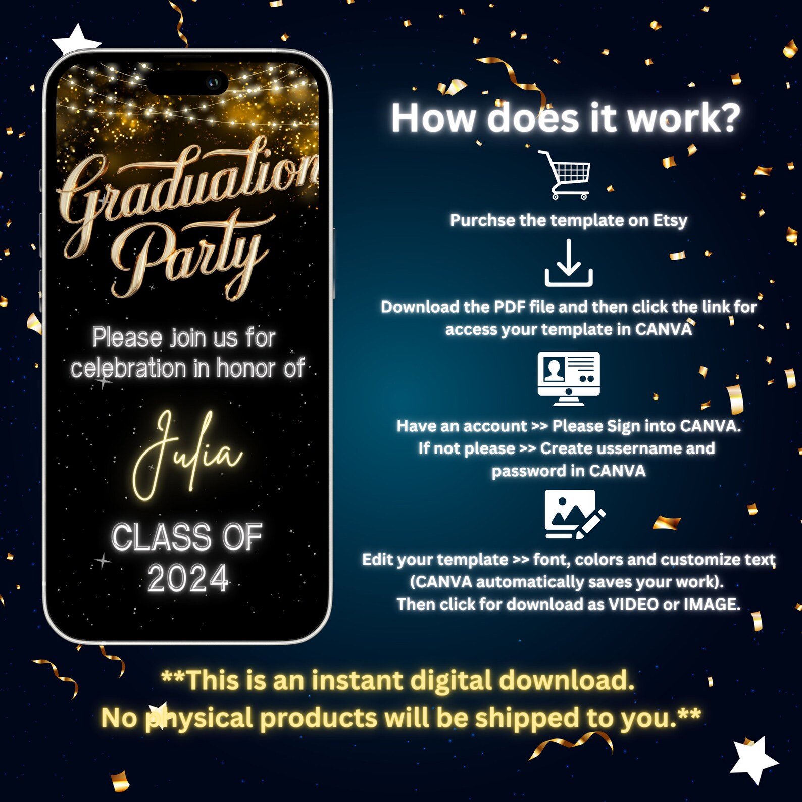 Animated Golden Graduation Video Template, Golden Graduation Party ...