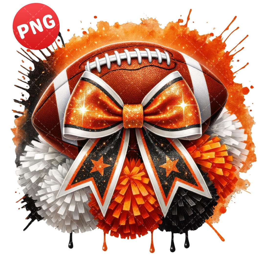 Football Cheer Bow PNG, Orange Black White, Cheerleading Clipart ...