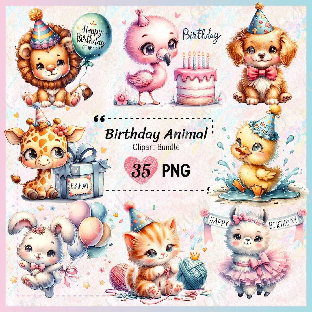 35 Birthday Animals Clipart Bundle, Birthday Clipart, Animal PNG ...