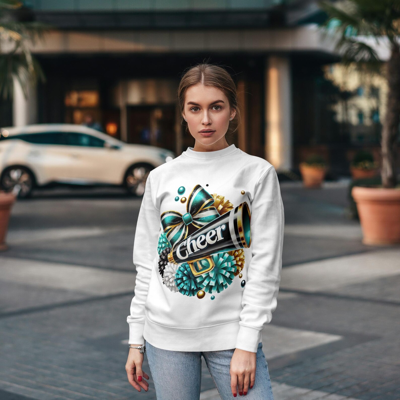 Cheer Cheer Teal Black Gold White, Cheer Megaphone, Cheer Coquette Bow ...
