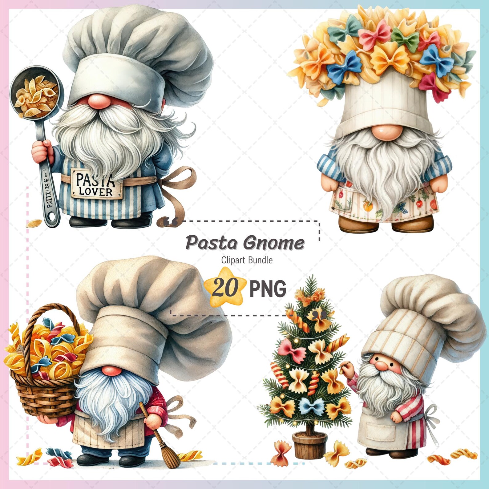 20 Pasta Gnome Clipart Bundle, Gnome Clipart, Cooking Gnome, Kitchen ...