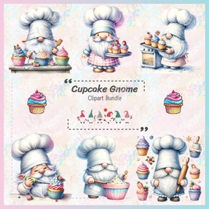24 Cupcake Gnome Clipart Bundle, Gnome Clipart, Baking Gnome, Gnome PNG ...