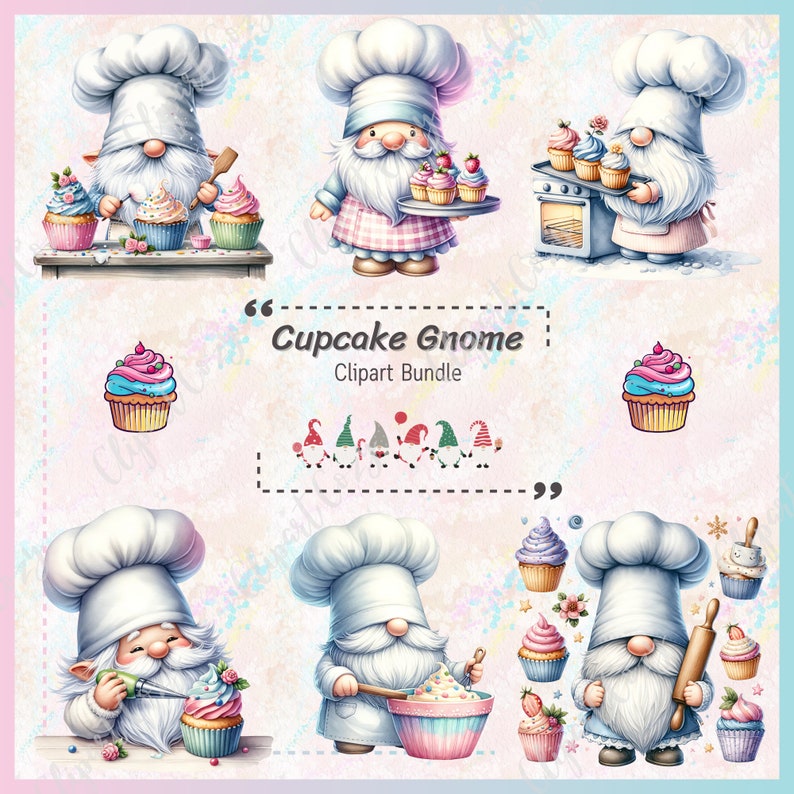 24 Cupcake Gnome Clipart Bundle, Gnome Clipart, Baking Gnome, Gnome PNG ...