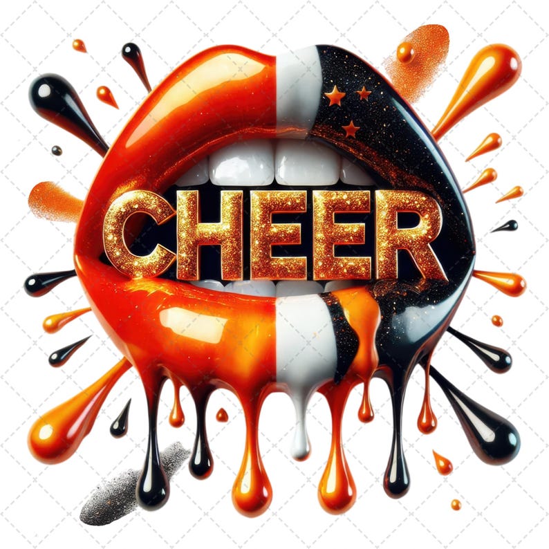 CHEER Orange Black White PNG, Cheer Dripping Lip PNG, Cheerleading ...