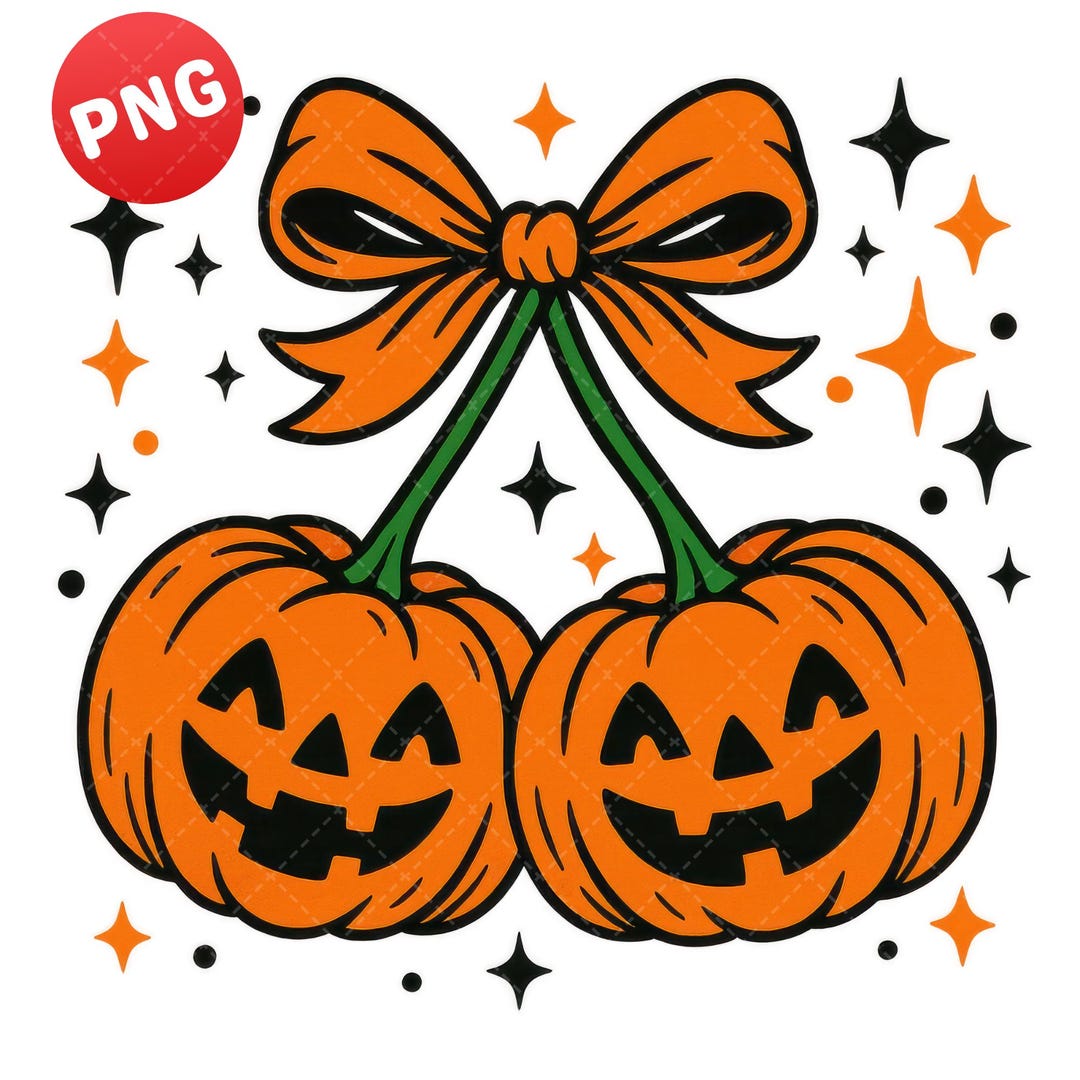 Retro Halloween Pumpkin Clipart: Kawaii Jack O' Lantern PNG, Cherry ...