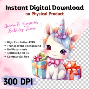 33 Birthday Unicorn&element Clipart Bundle, Party Decorations, Birthday ...