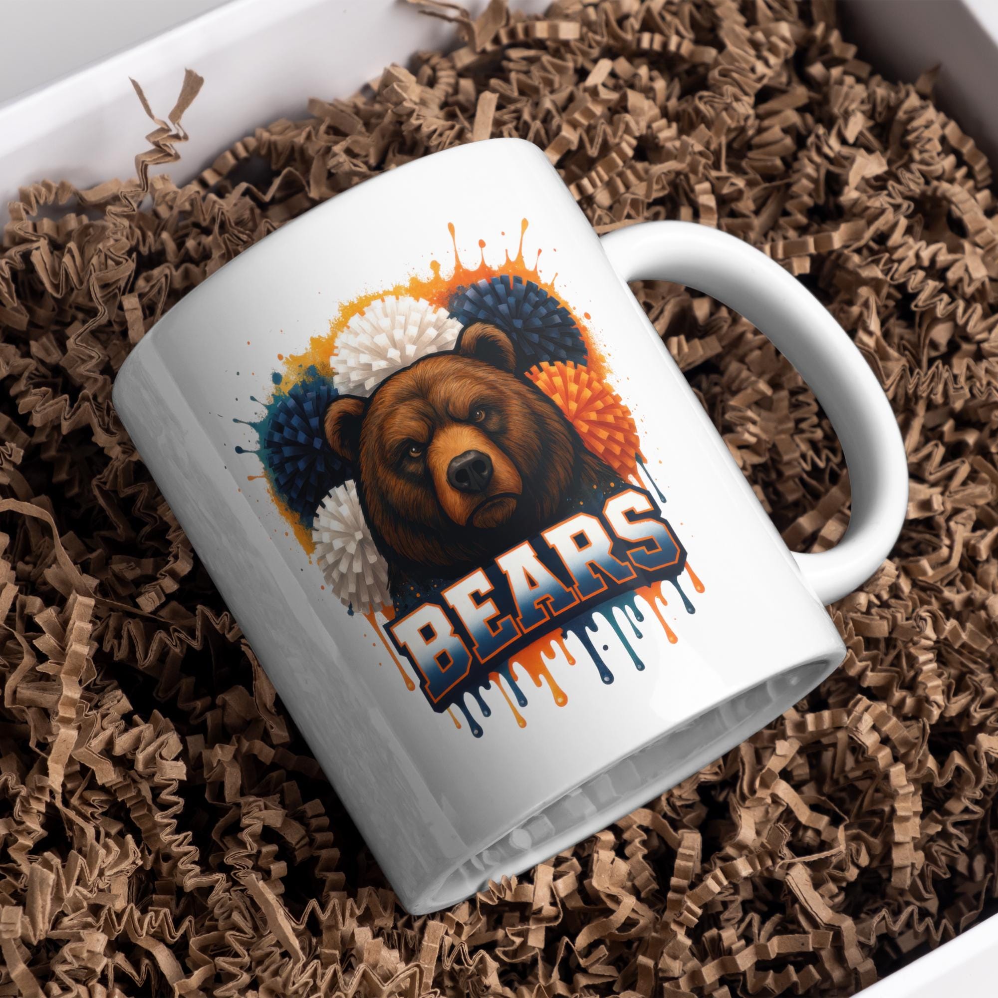 Cheer Bears Clipart, Navy Blue Orange White Pom Pom PNG, Bears Football ...