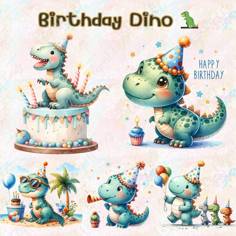 27 Birthday Dino Clipart Bundle, Birthday Clipart, Dino PNG Transparent ...
